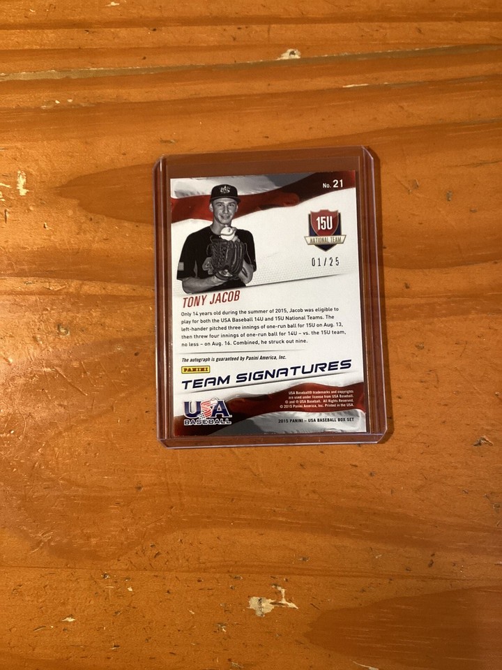 2015 Panini USA Baseball Tony Jacob Autograph Card 01/25 Red Ink | eBay