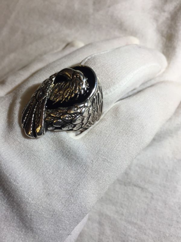Vintage Men's Hawk Inlay Ring Size 12 Silver White Bronze | eBay