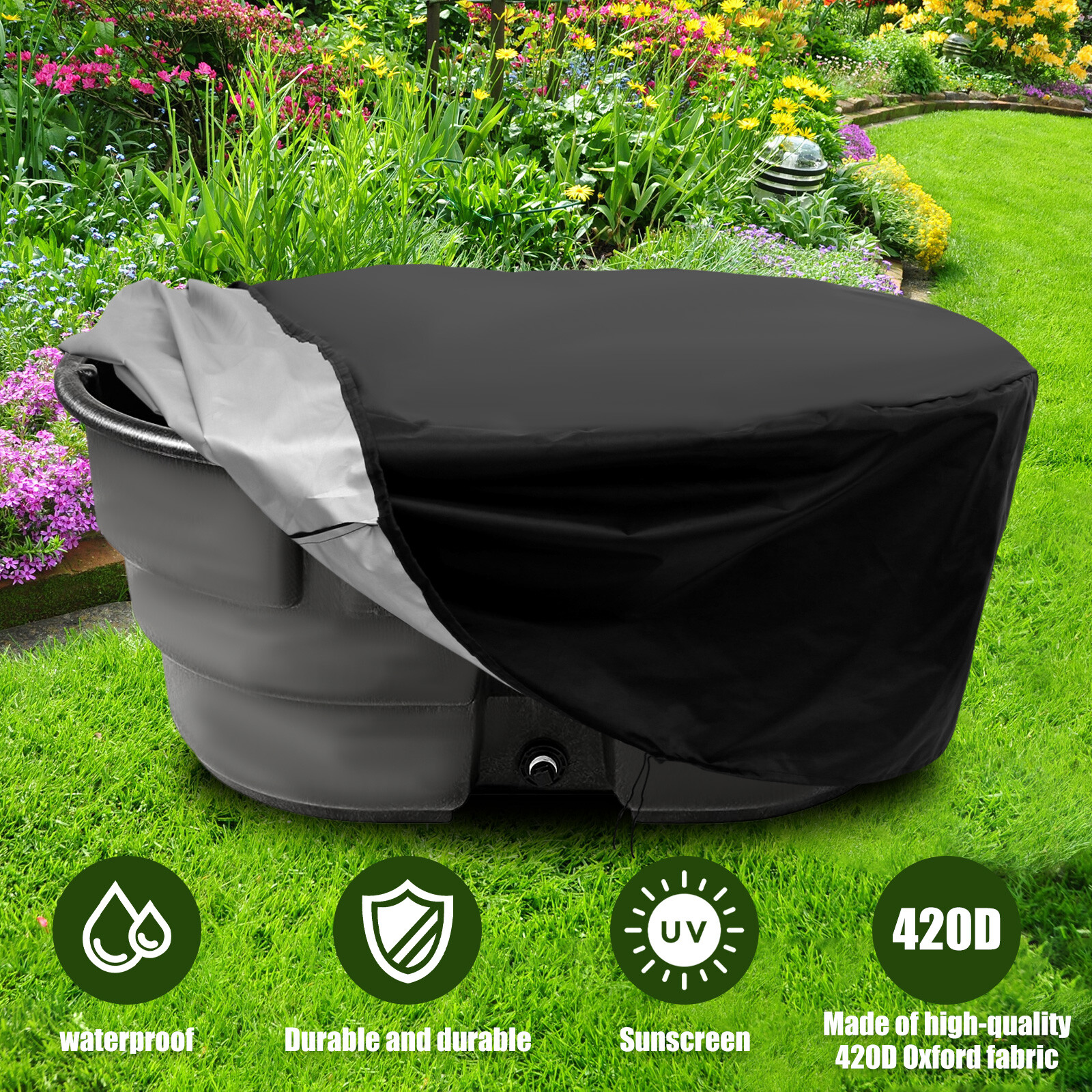 Stock Tank Cover 100/150 Gallon Waterproof 420D Oxford Tank Cover with ...