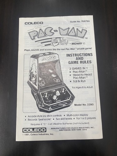 Coleco Pac Man by Midway 1981 Tabletop Game Instruction Manual Only | eBay