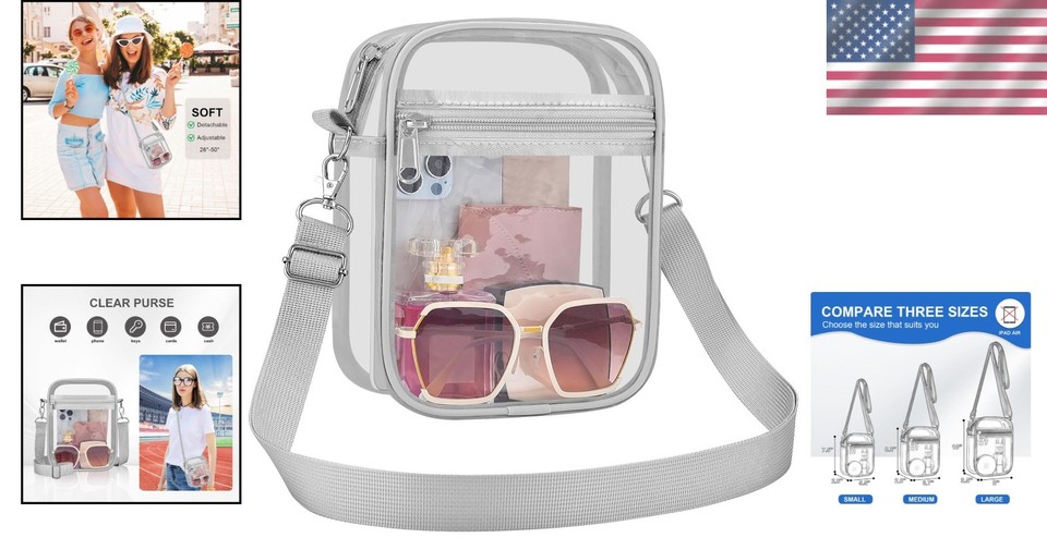 Waterproof Clear Crossbody Bag: 7.5