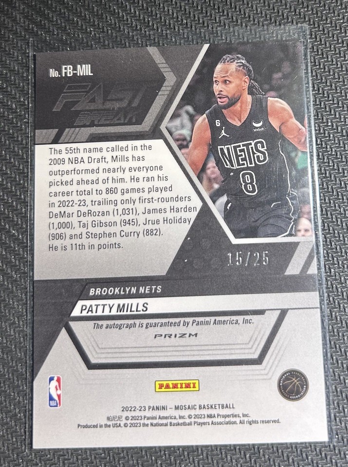 2022-23 Panini Mosaic NBA Patty Mills Fast Break Blue Auto /25 SSP ...