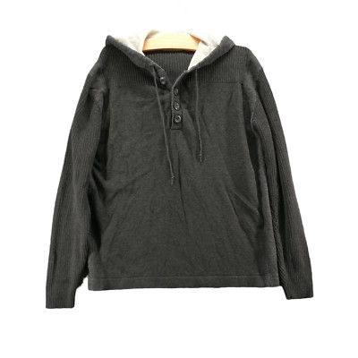 Grayson & Dunn Men's Henley Hooded Sweater Gray Large Solid Cotton ...