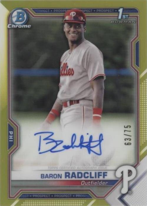 2021 Bowman Chrome - Prospect Autographs Baron Radcliff #CPA-BRA Yellow ...