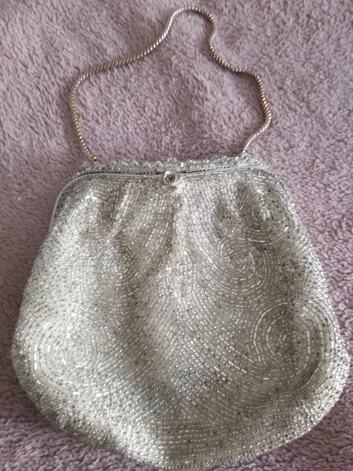 Vintage Walborg Silver Beaded Purse with Mirror - Gem