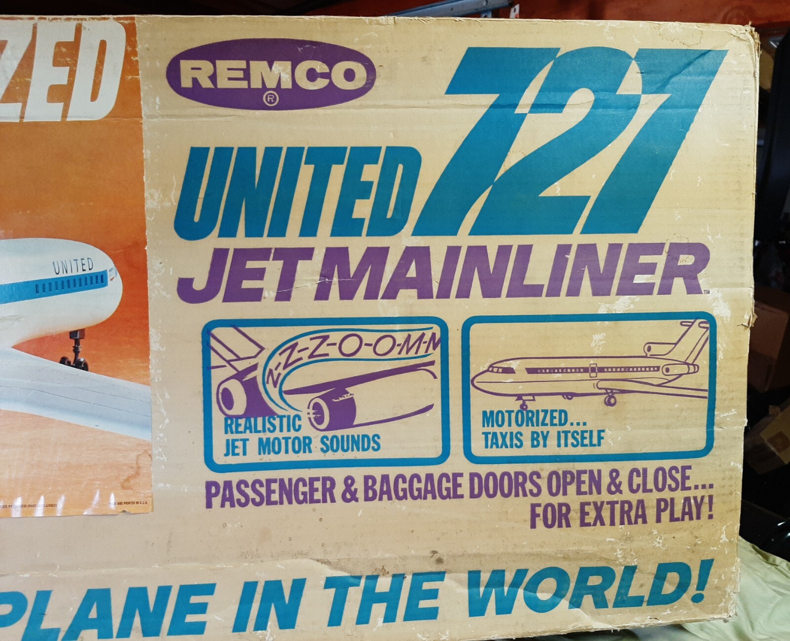VINTAGE 1969 REMCO 727 UNITED JET AIRLINER BOXED RARE AIRPLANE POWER ...