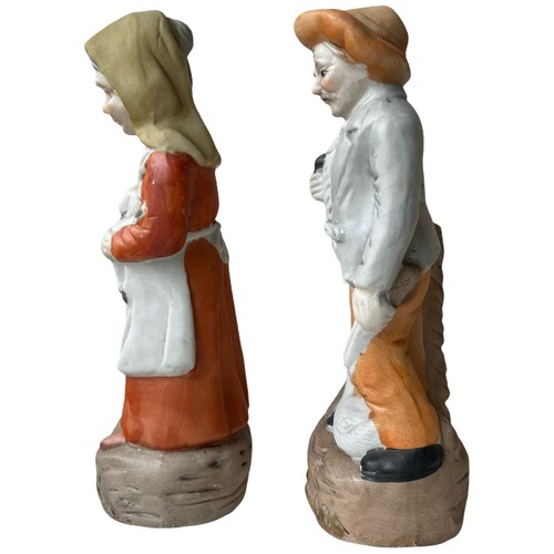 Bisque Old Man and Woman Farmer Figures Porcelain Figurines Couple 8.5 ...