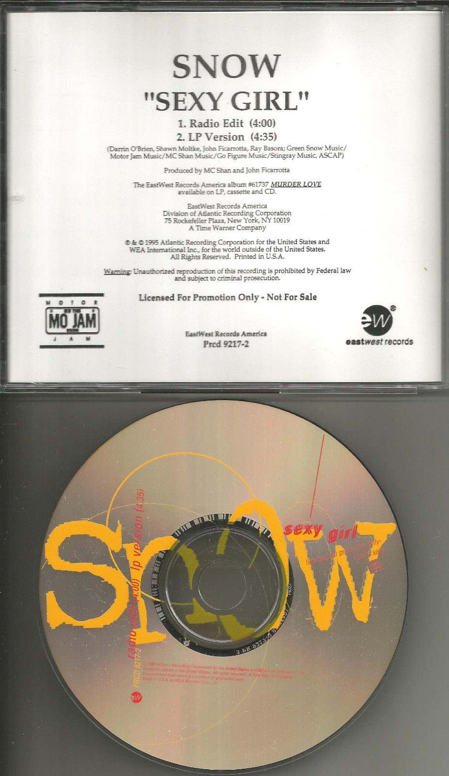 SNOW Sexy Girl w/ RARE RADIO EDIT PROMO Radio DJ CD single 1995 MINT ...