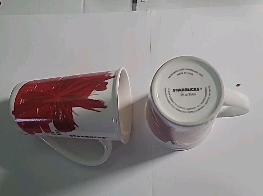 2 Starbucks 12oz Tall Coffee Mug Cup 2014 Christmas Red Starburst ...