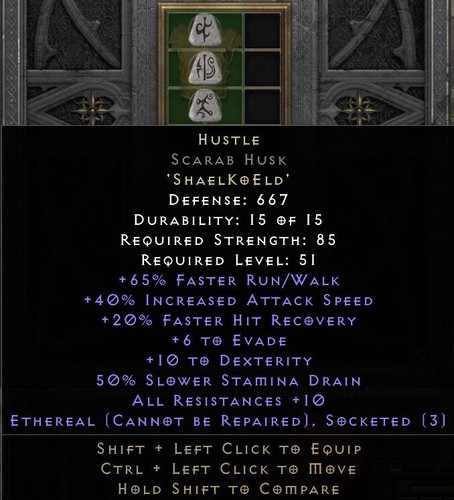 Diablo 2 Resurrected D2R NON-LADDER Hustle Rune Word Ethereal Scarab ...