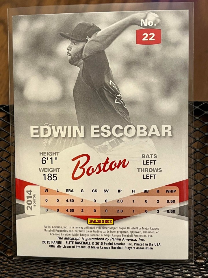 EDWIN ESCOBAR 2015 ELITE "21st CENTURY" #22 ROOKIE AUTO BOSTON RED SOX ...