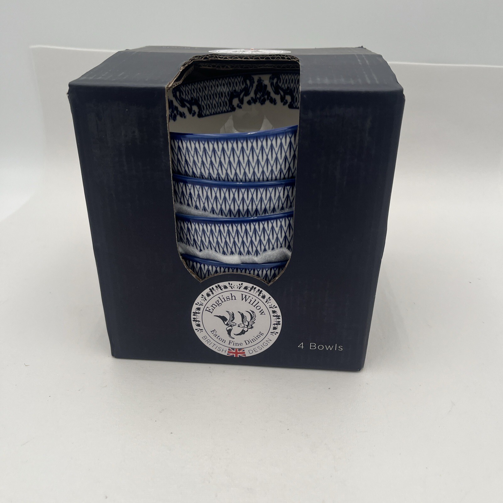 NEW Eaton Fine Dining Blue & White 4pc English Willow Cereal Bowls | eBay