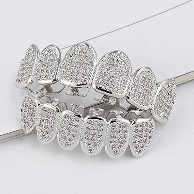 Custom 14K Gold Finish Cluster Custom Slugs Top Bottom GRILLZ Teeth ...