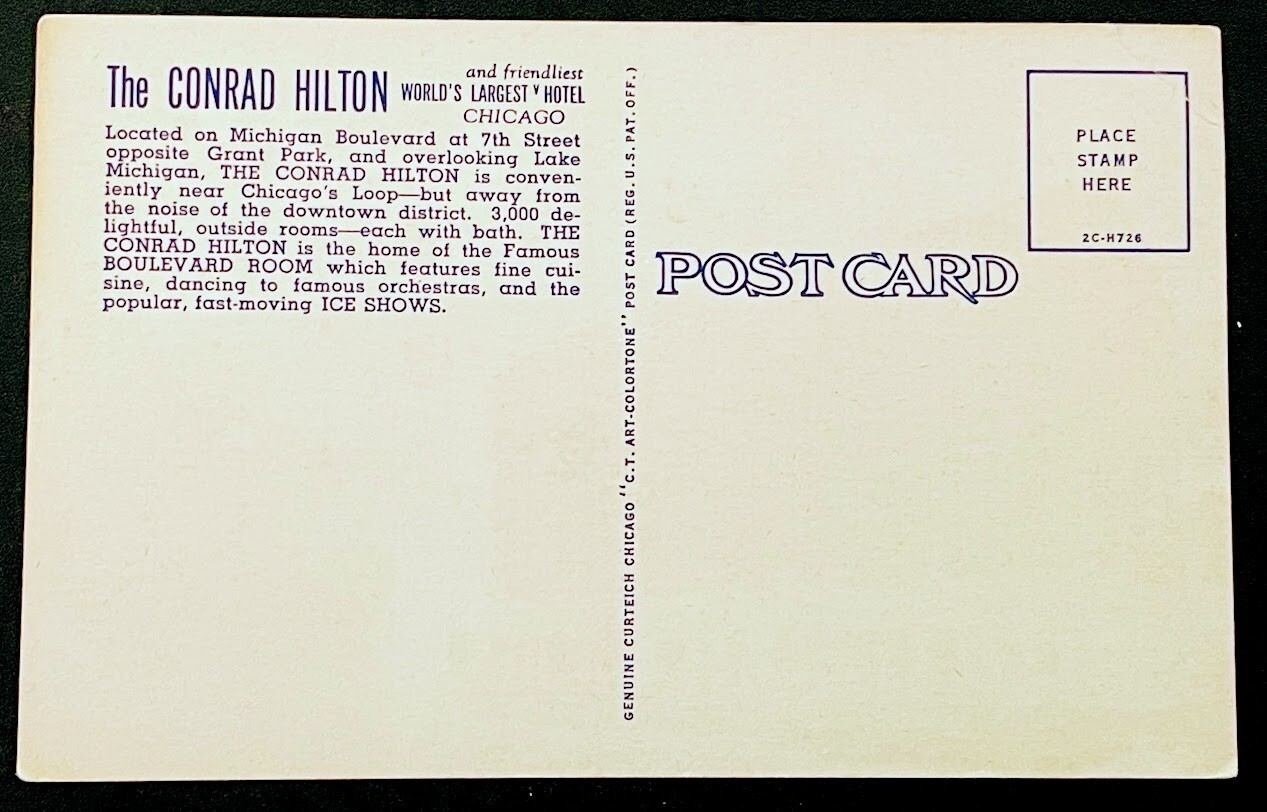 Chicago Illinois THE CONRAD HILTON 1940's Vintage Unused Old Linen ...