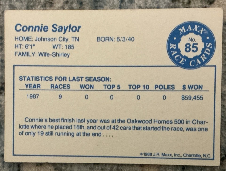 Connie Saylor Maxx Race 1988 Rookie Card #85 Inaugural Set Free ...