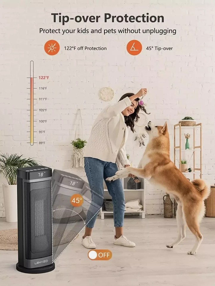 Space Heater, 90°Oscillating 1500W Electric Ceramic Tower Heater with Remote | eBay