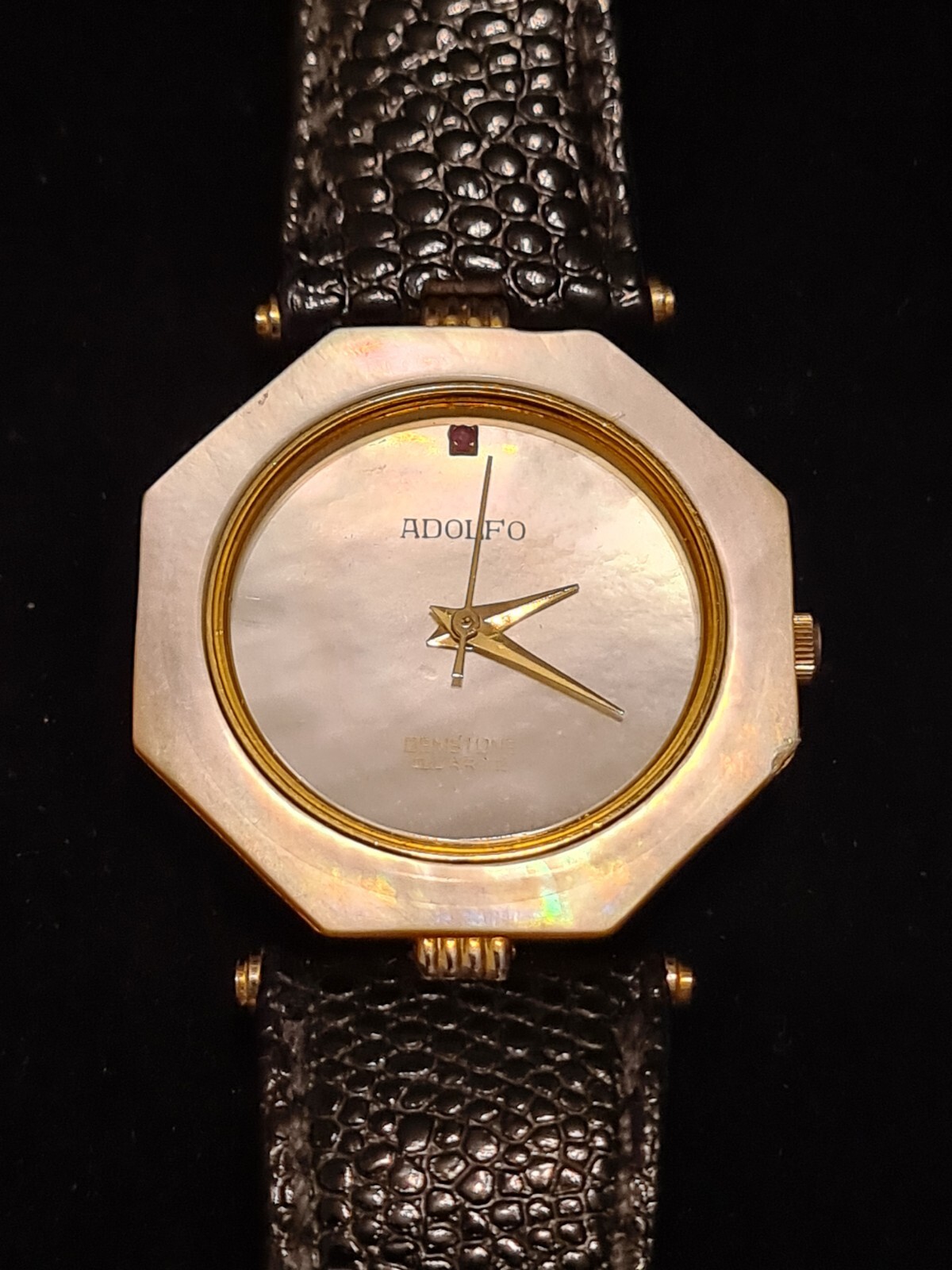 Vintage Adolfo Genuine Ruby - Genuine Mother Of Pearl - Leather Band ...