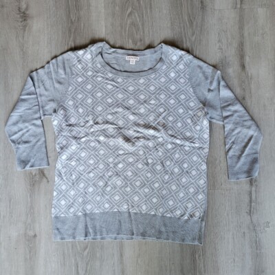 Grey 3/4 sleeve diamond print sweater Women's Large | eBay