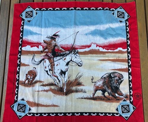 EUC!!VTG NATIVE AMERICAN BUFFALO SOUTHWESTERN SCENE KERCHIEF BANDANA ...