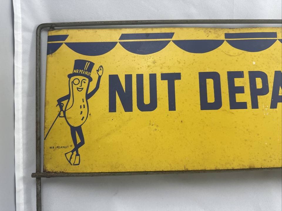 Vintage RARE Mr. Peanut NUT DEPARTMENT Metal Sign Double Sided W Metal ...