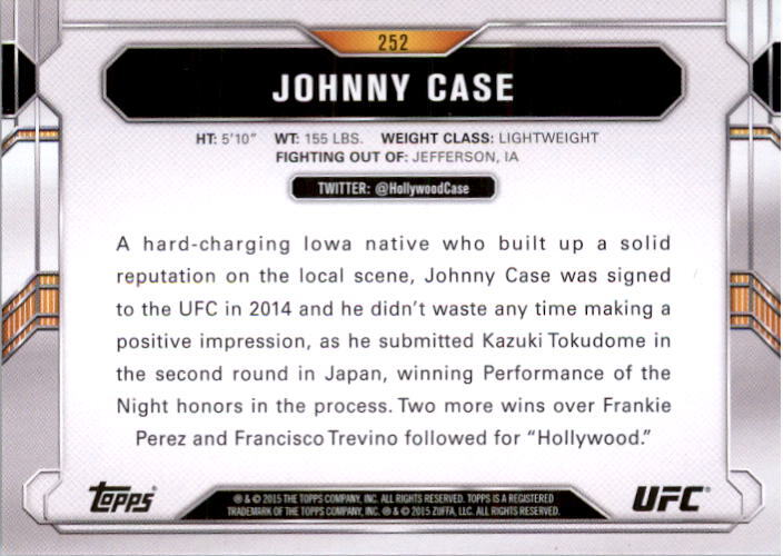 2015 Topps UFC Chronicles - Silver #252 Johnny Case (RC) for sale ...