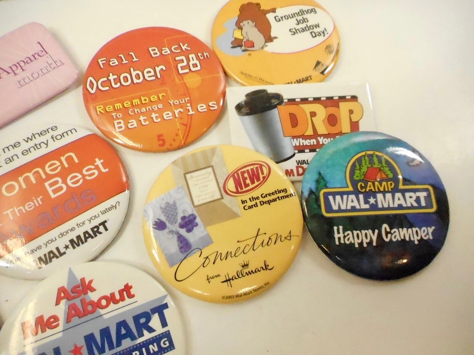 Lot Of 10 WALMART ASSOCIATE Pins Buttons Camping, Film Developing ...
