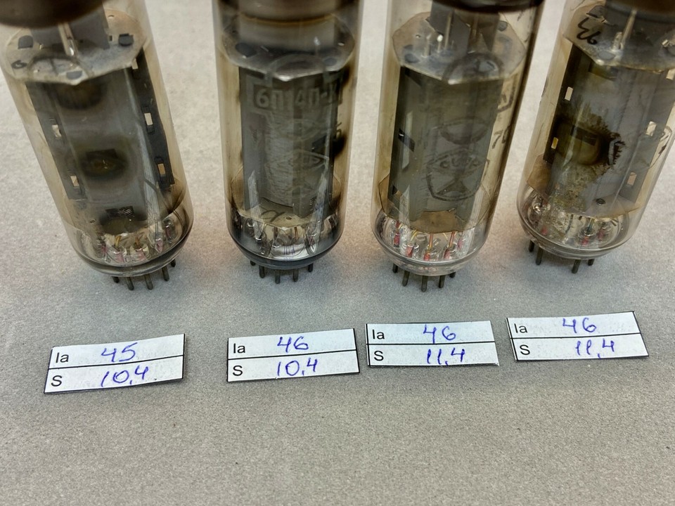 4 PCS 6P14P-K 6П14П-К (EL84 / 6BQ5) USED REFLECTOR MATCHED QUAD TESTED ...