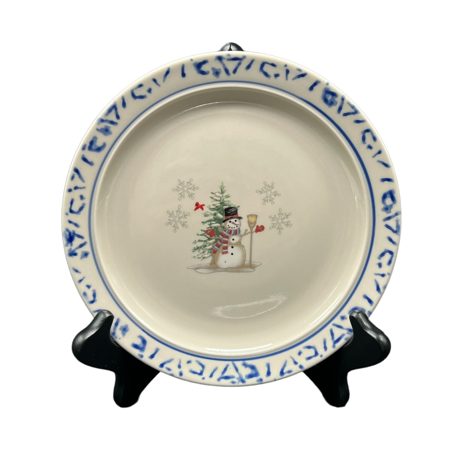 Festive Holiday Snowman & Christmas Tree Stoneware Dessert Plates Set ...