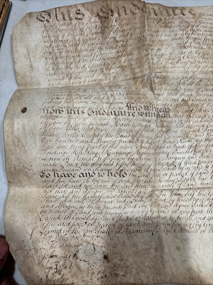 1743 Antique Colonial Era Pennsylvania Chester Co Parchment Land House ...