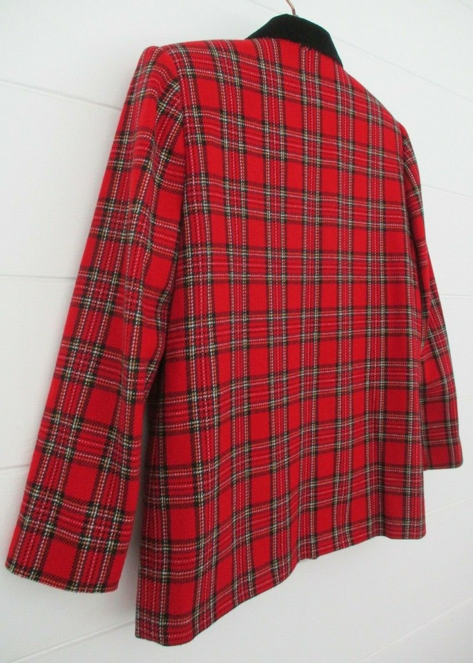 Vtg 1980"s Sag Harbor Blazer 10P Red/Black Tarton Plaid Wool Velvet ...