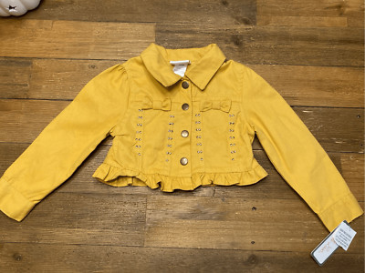 Little Lass 3T NWT mustard yellow cropped denim jacket ruffles bows | eBay