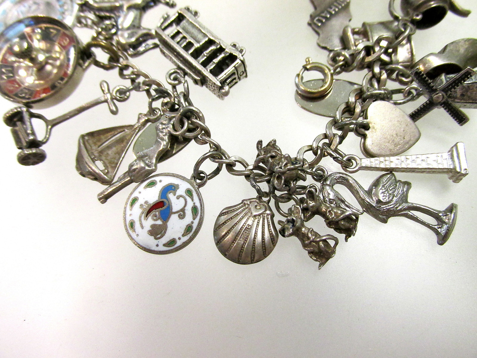 VTG STERLING CHARM BRACELET ROULETTE WHEEL VEGAS MICE SLOT MACHINE ...