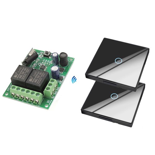 12V 24V 2CH Wireless Light Switch Module + RF 433Mhz Black Touch Panel ...