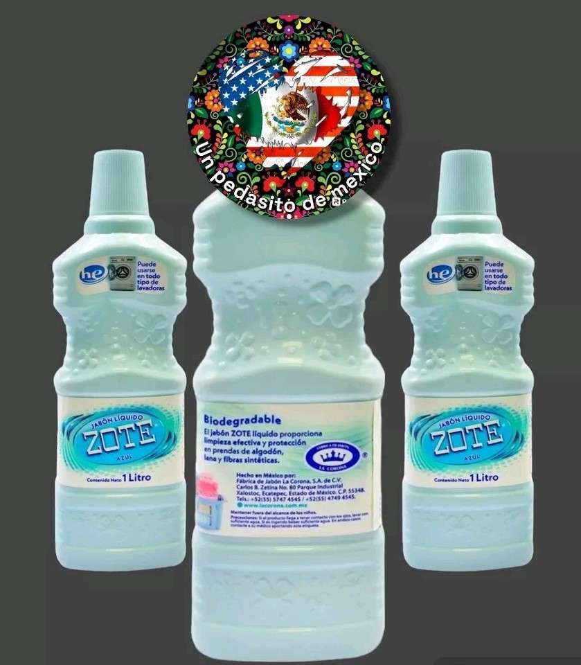 3 x ZOTE Blue Liquido 1 Lt each Large Bottles Jabon ZOTE Liquid Laundry ...