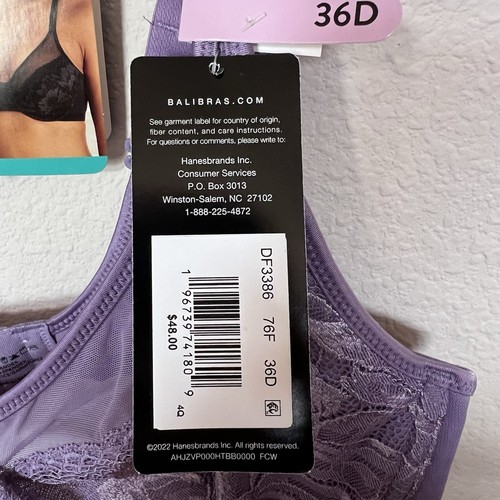 Bali Womens One Smooth U Lace Minimizer Bra DF3386 Purple Size 36D Lot ...