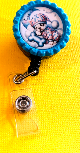 Sleeping Baby Dog on a Moon 1 Id badge holder retractable alligator ...