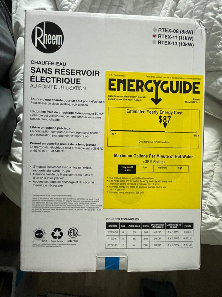 Rheem RTEX-11 240V Tankless Electric Water Heater 691059977209| eBay