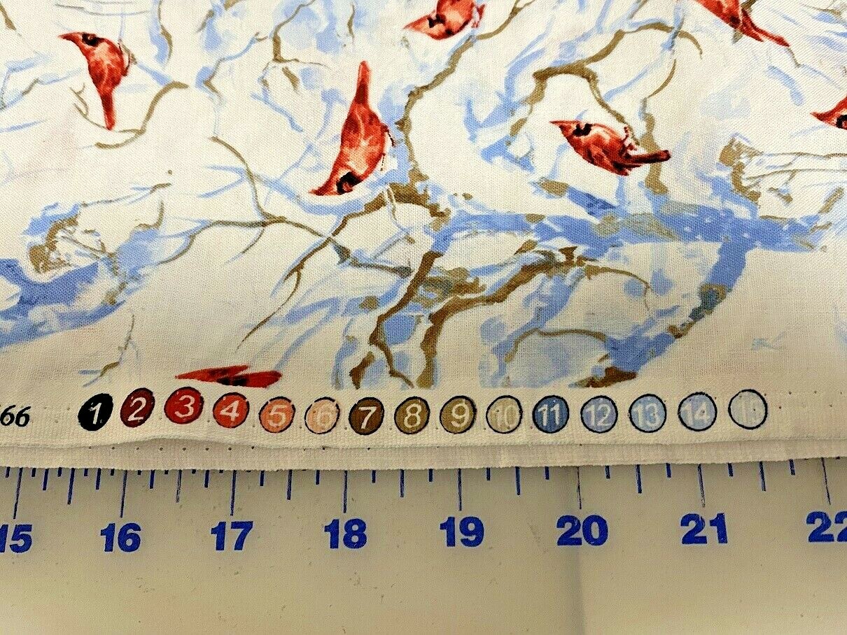 Red Cardinals in Winter Snow cotton Fabric per yd 44" quilting sewing ...
