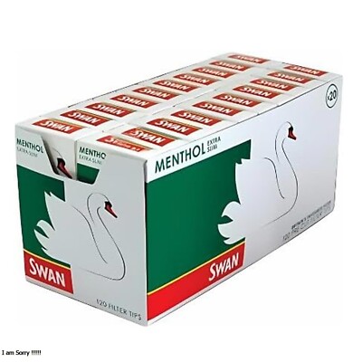 Swan Menthol Extra Slim Smoking Filter Tip - 2400 Tips Full Box of 20 ...