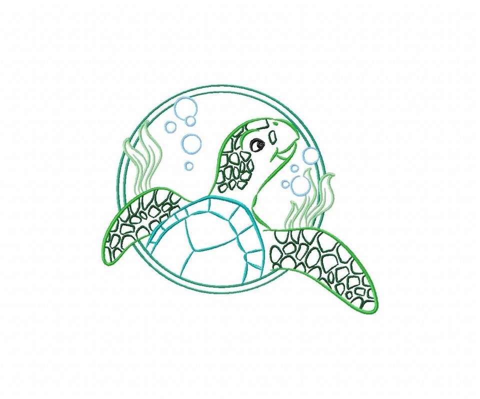 Color Outline Sea Turtles 10 Machine Embroidery Designs CD in 4 sizes ...