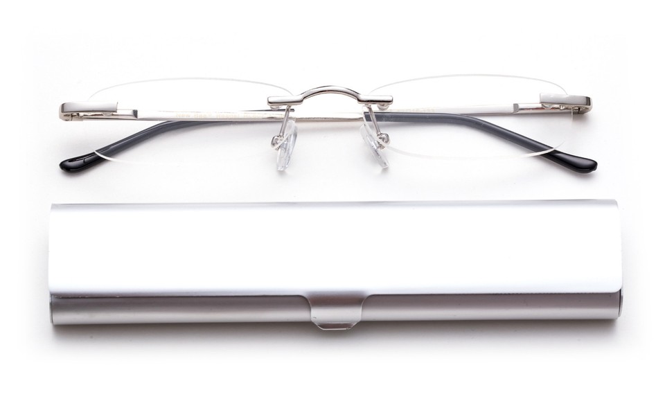 Classic Rimless Compact Reading Glasses Readers Travel Slim Design with ...