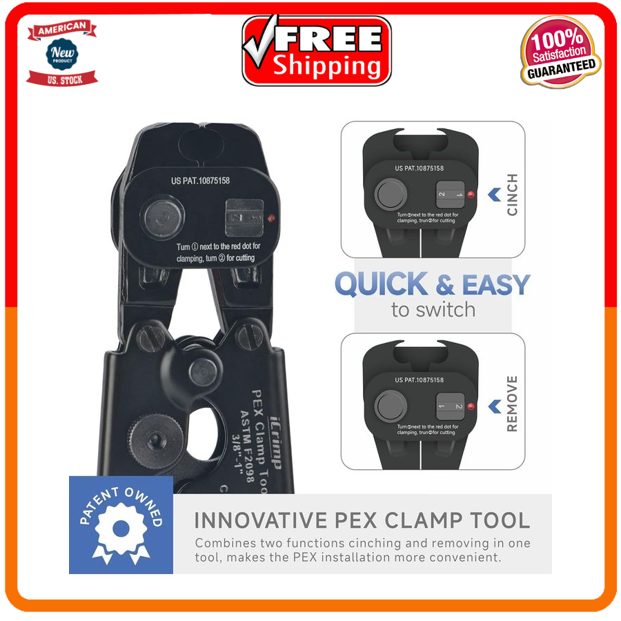 iCrimp PEX Cinch Tool Kit Ratchet Crimper with Clamp Removal and Pipe ...