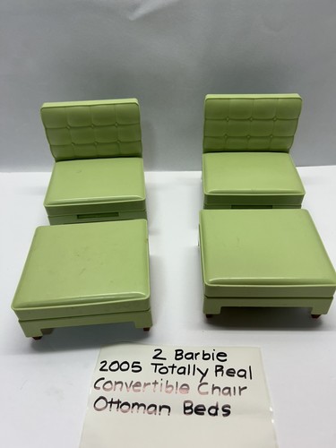 2 Vtg Barbie Mattel 2005 Totally Real Convertible Chair Ottoman Beds ...