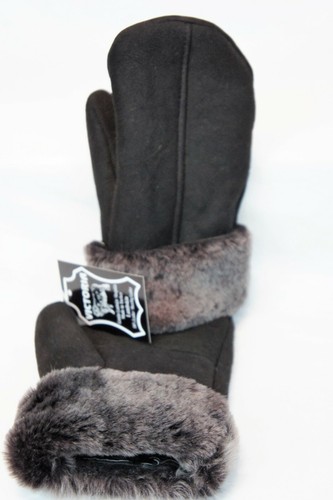 2 COLORS 100% REAL SHEEPSKIN SHEARLING LEATHER MITTENS UNISEX Fur ...