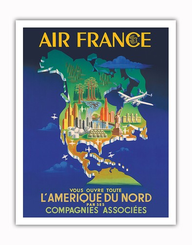 North America (L'Am rique Du Nord) - Vintage France Airline Travel ...
