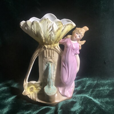 Antique Spill Vase Germany Pretty Nymph Lady at Lotus Fountain Bisque ...