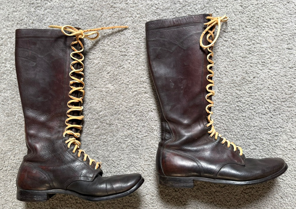 VTG Men's Brown Tall 19 Eyelet Leather Highliner Lineman Logger Boots ...