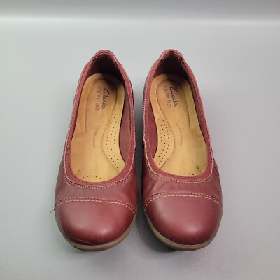 Clarks Womens Meadow Rae Burgundy Leather Casual Ballet Flats Shoes ...