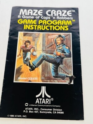 Maze Craze Atari 2600 video game vtg manual instructions arcade 1980 ...