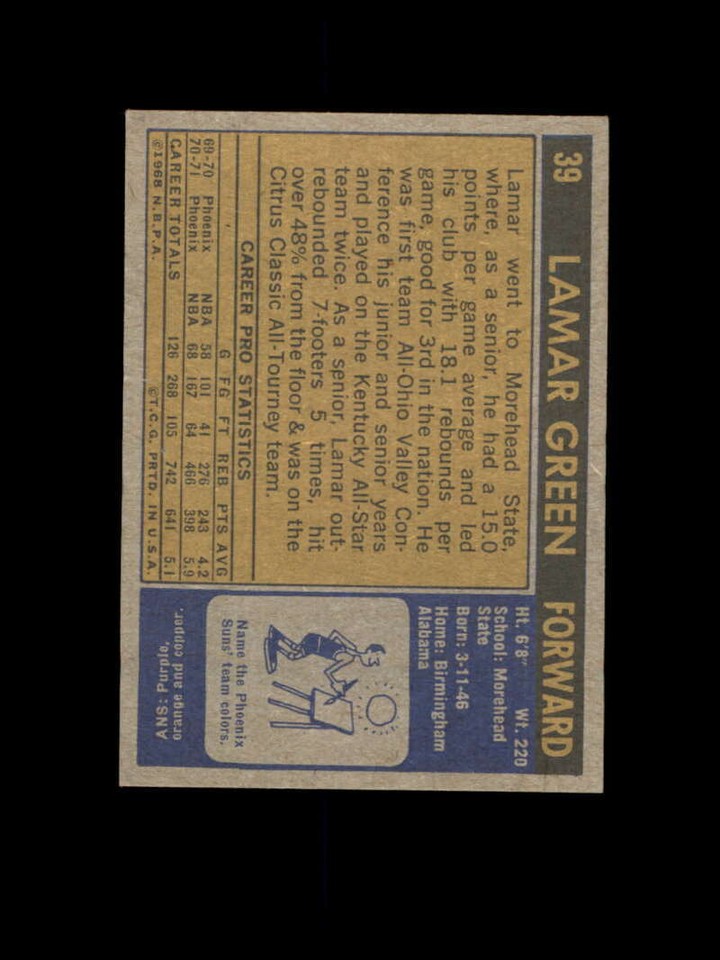 1971 Topps Basketball #039 Lamar Green DP STARX 6 EX/MT (CS809740) | eBay